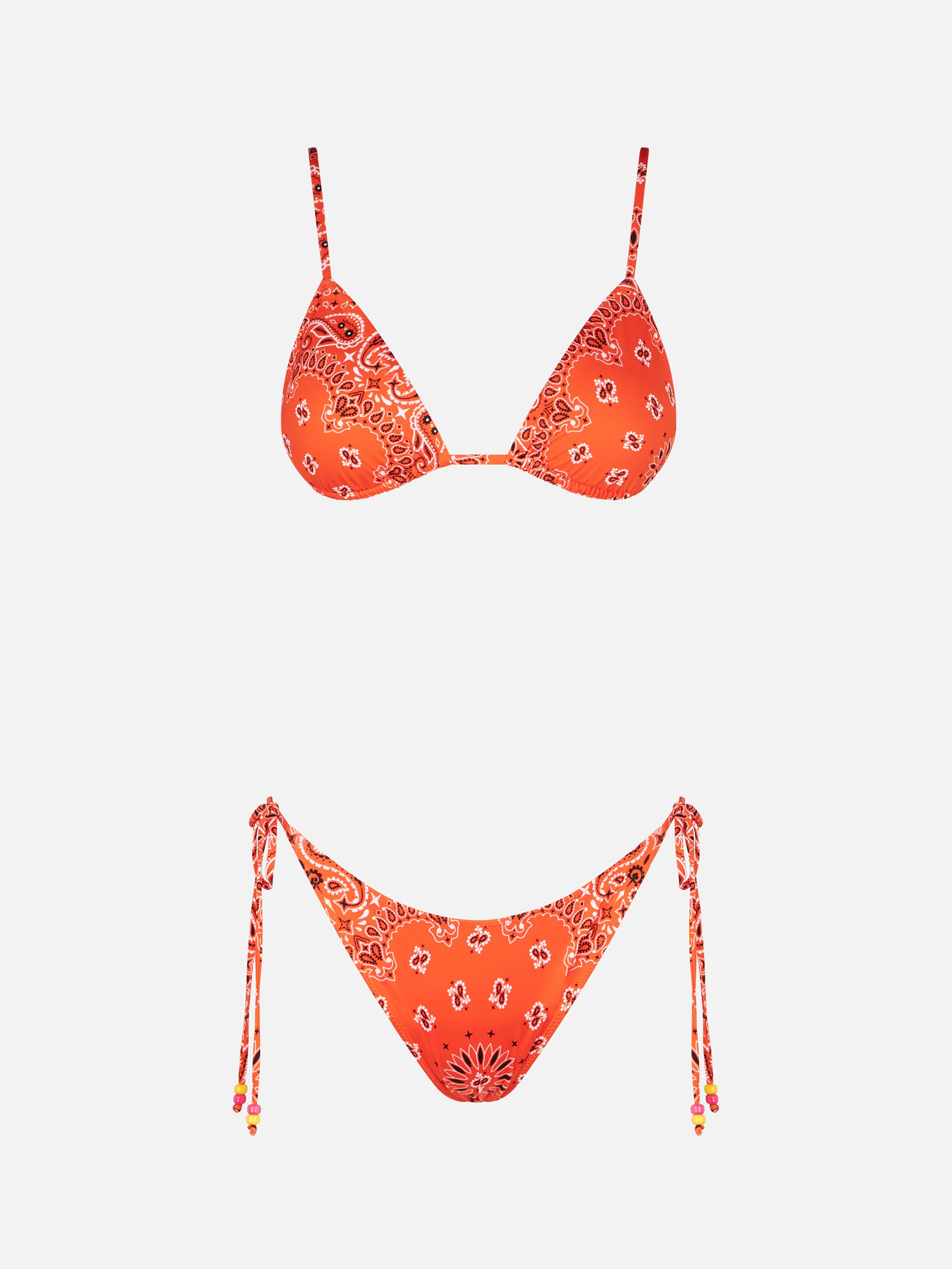 Woman orange triangle bikini with bandanna print – MC2 Saint Barth