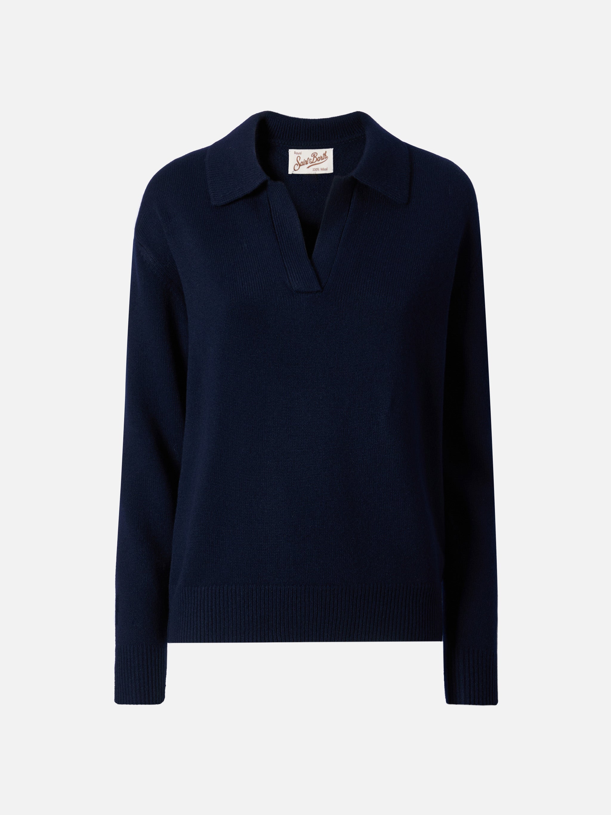 Midnight blue Eze wool sweater with polo collar – MC2 Saint Barth